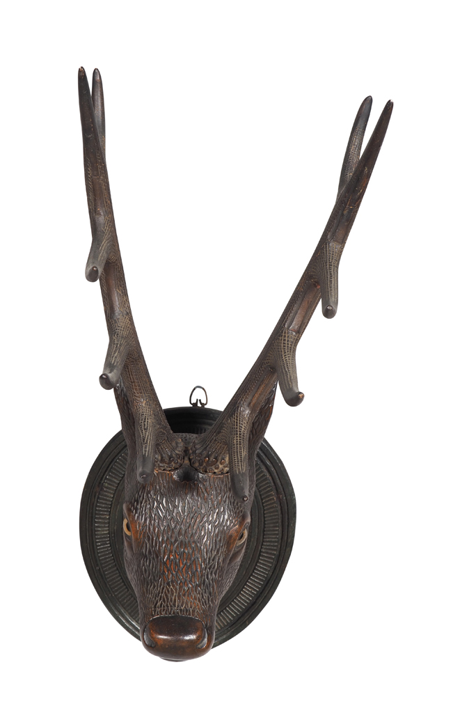 Black Forest Carved Walnut Deer Head Trophy Mount - David Neligan Antiques