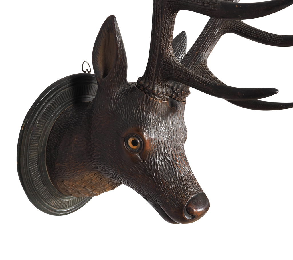 Black Forest Carved Walnut Deer Head Trophy Mount - David Neligan Antiques
