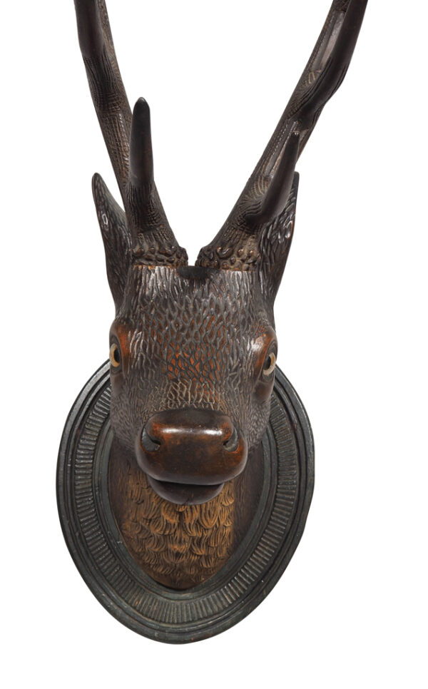 Black Forest Carved Walnut Deer Head Trophy Mount - David Neligan Antiques