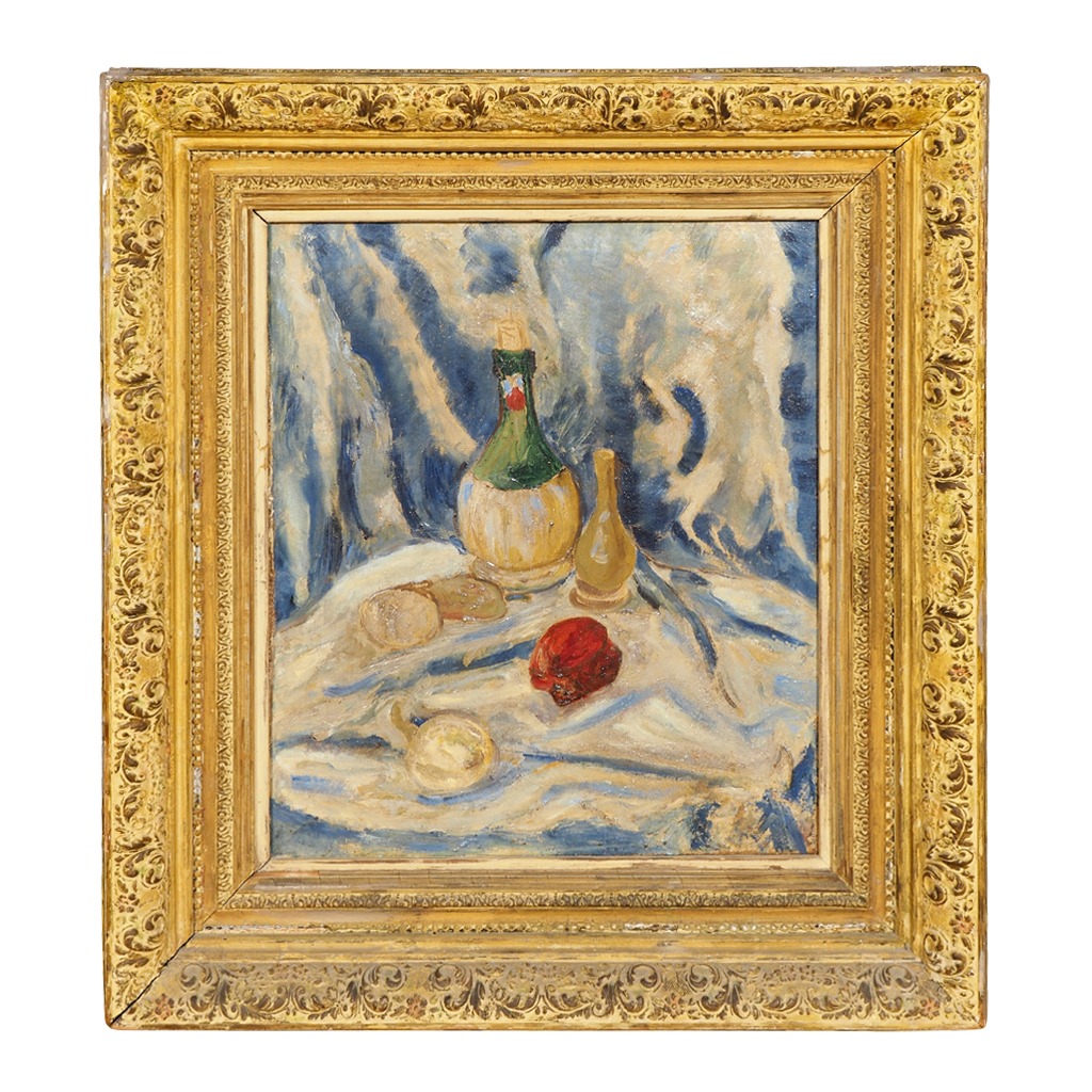 Framed Oil on Canvas Still Life with Wine Bottle - David Neligan Antiques