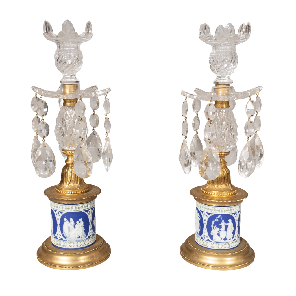 Pair Of George III Cut Glass and Jasper Ware Candlesticks - David ...