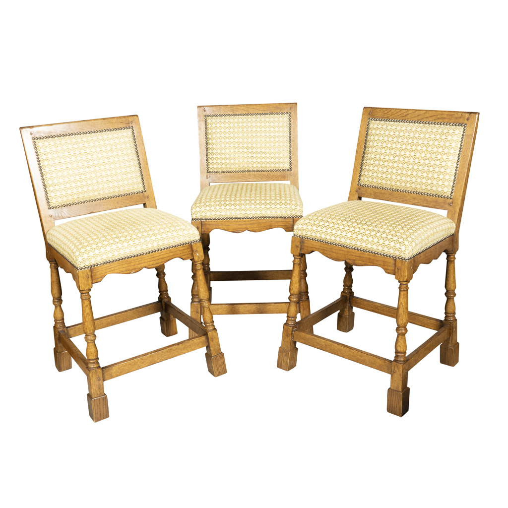 Three Minton Spidell Oak Bar Stools - David Neligan Antiques