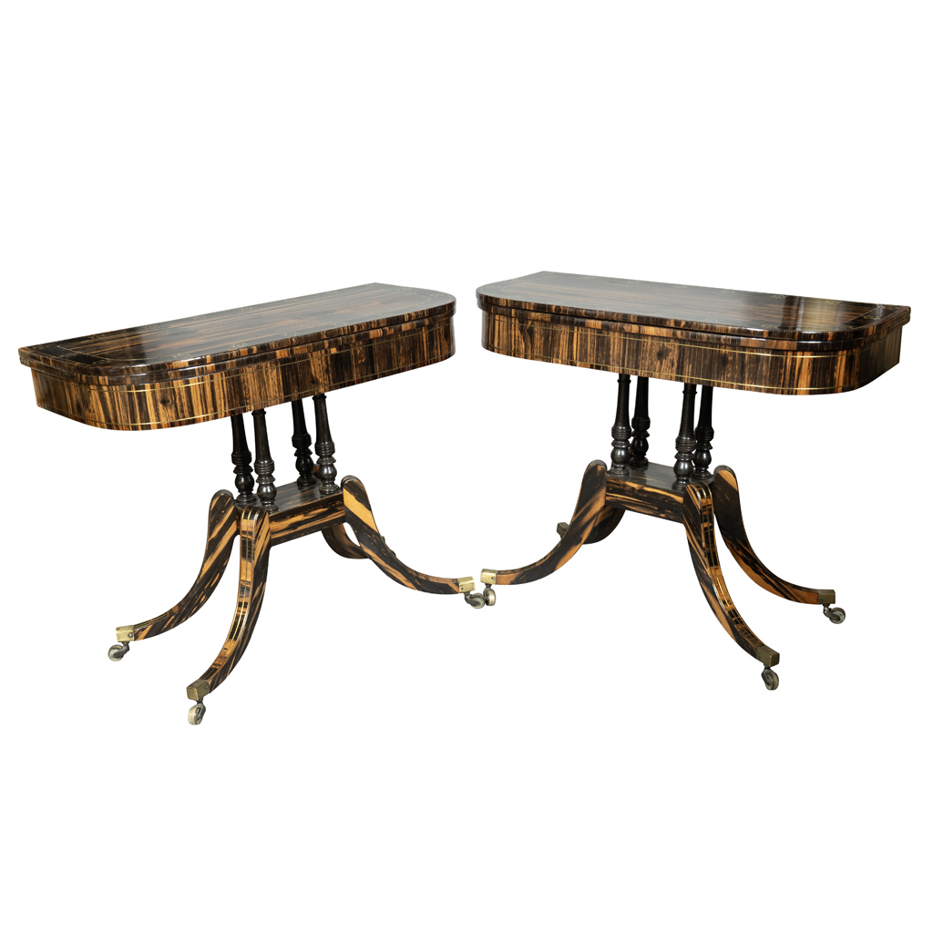 Pair Of Regency Calamander and Brass Inlaid Games Tables - David ...