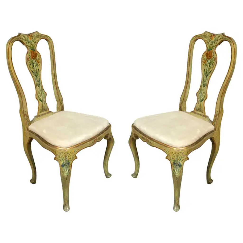 Pair Of Italian Rococo Painted Side Chairs - David Neligan Antiques